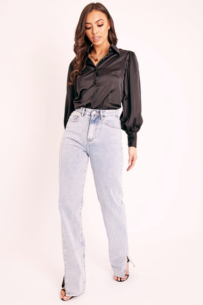 Straight Leg Ripped Back Women's Jeans Blue - Rebellious Fashion ...